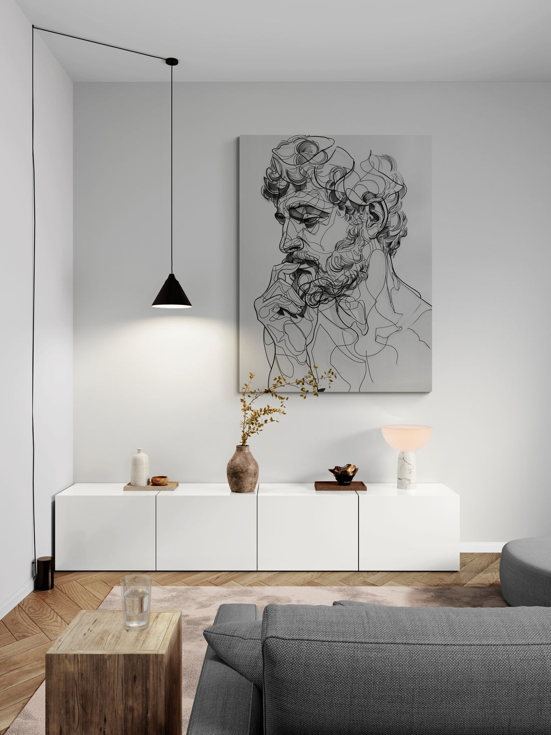 Original Minimalist Thinker Line Drawing Canvas | MyselfMonArt