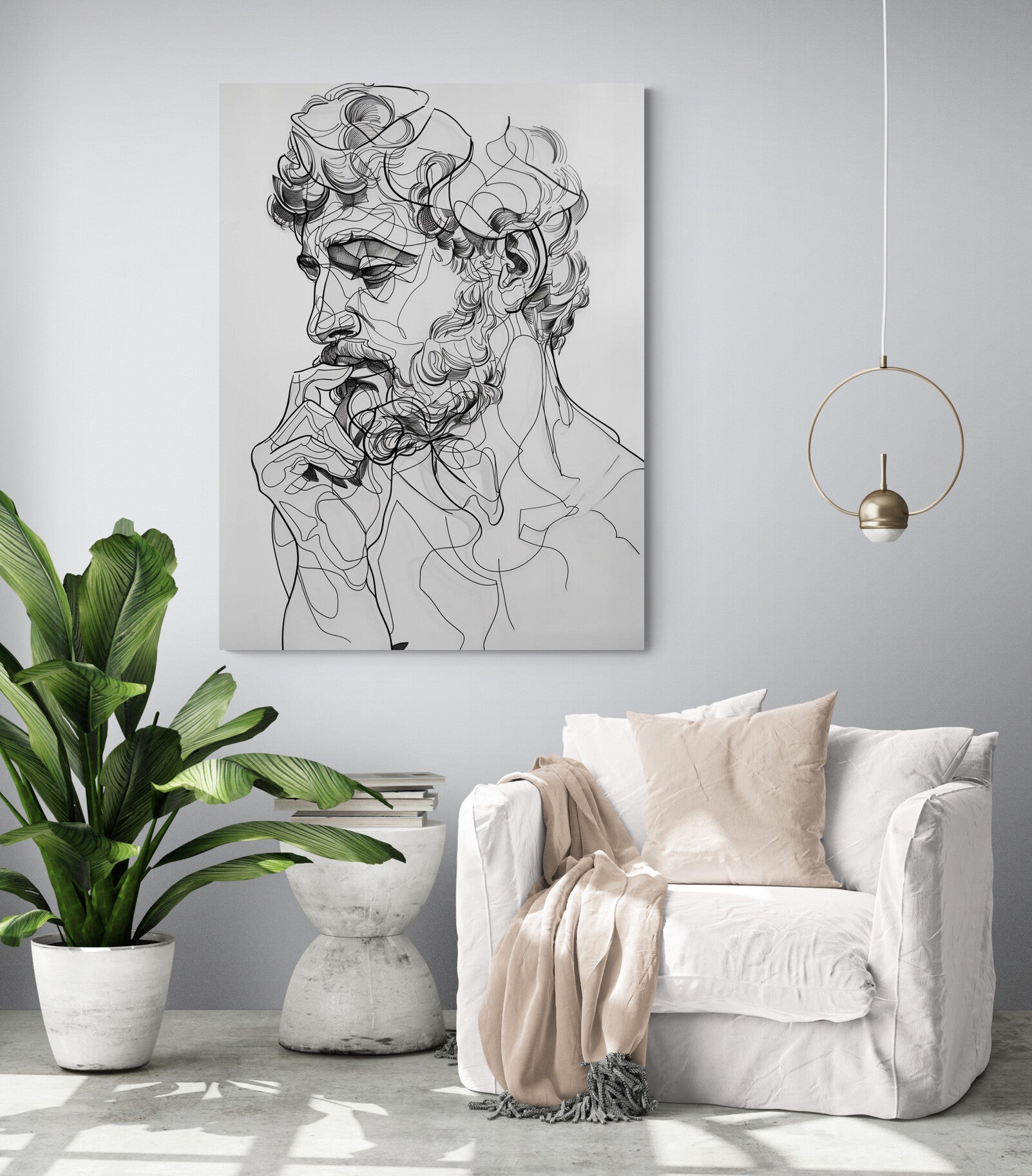 Original Minimalist Thinker Line Drawing Canvas | MyselfMonArt