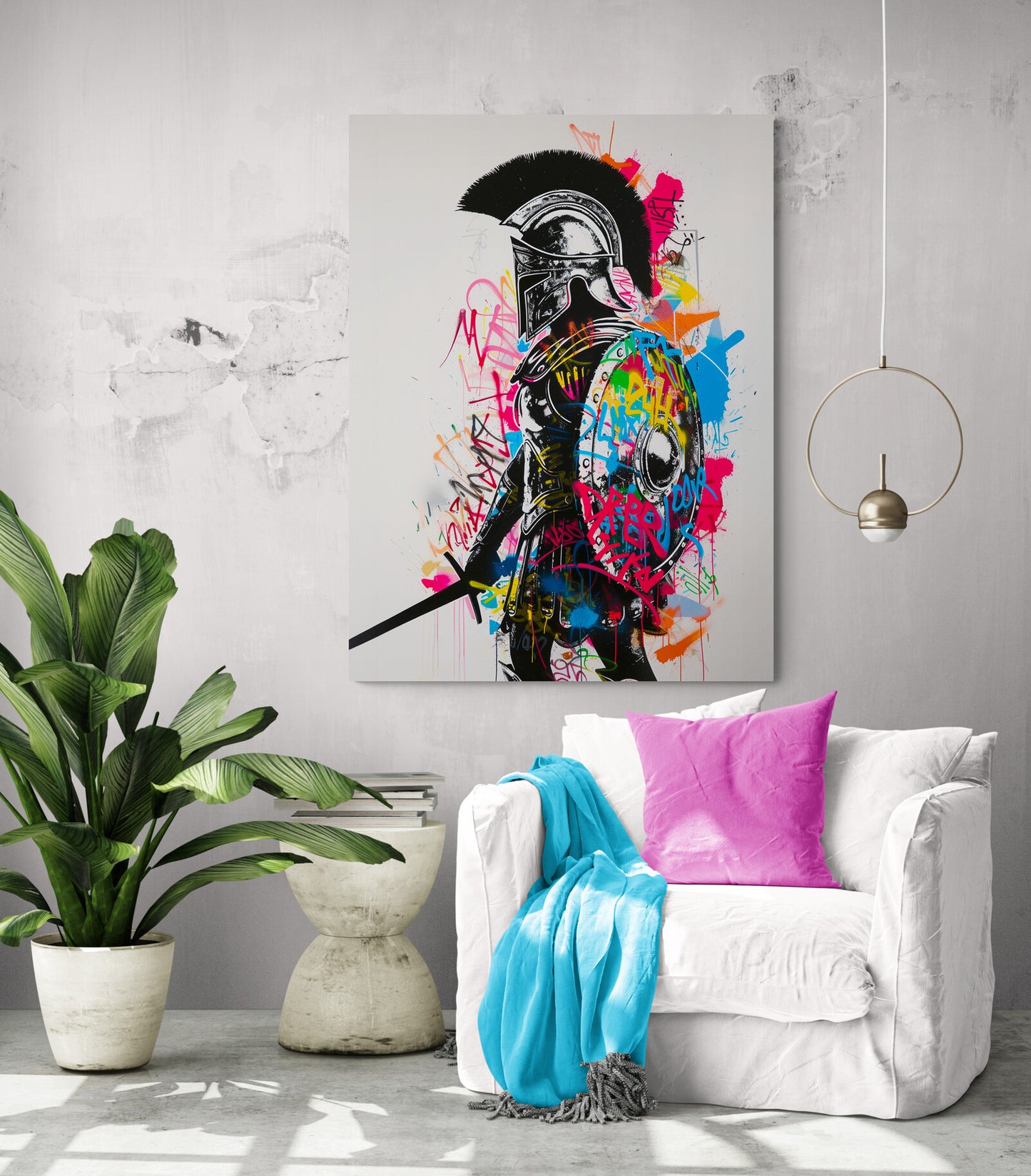 Toile moderne Guerrier antique graffiti - MyselfMonArt